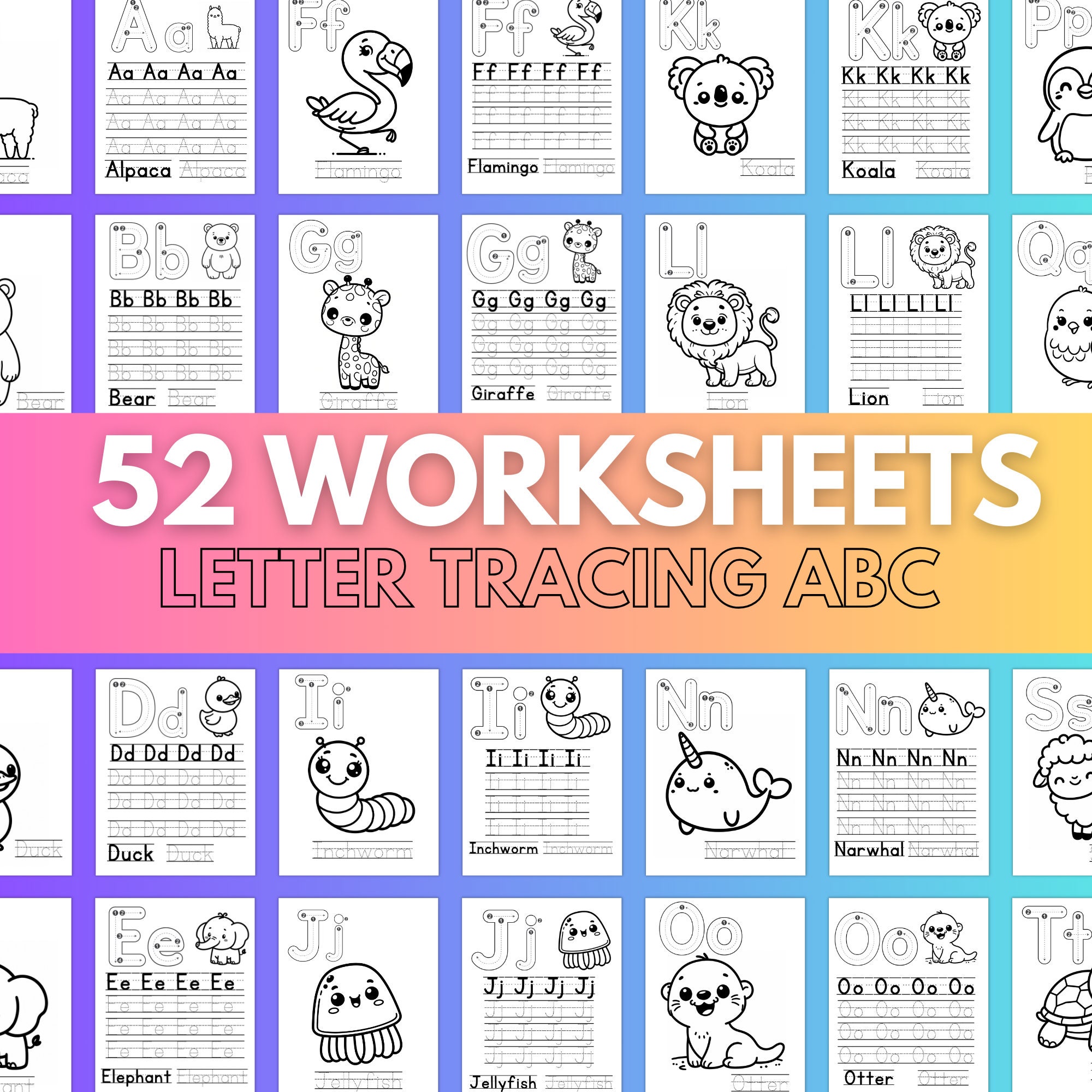 Animal ABC Letter Tracing Worksheets: Pre-k Handwriting Practice (PDF ...