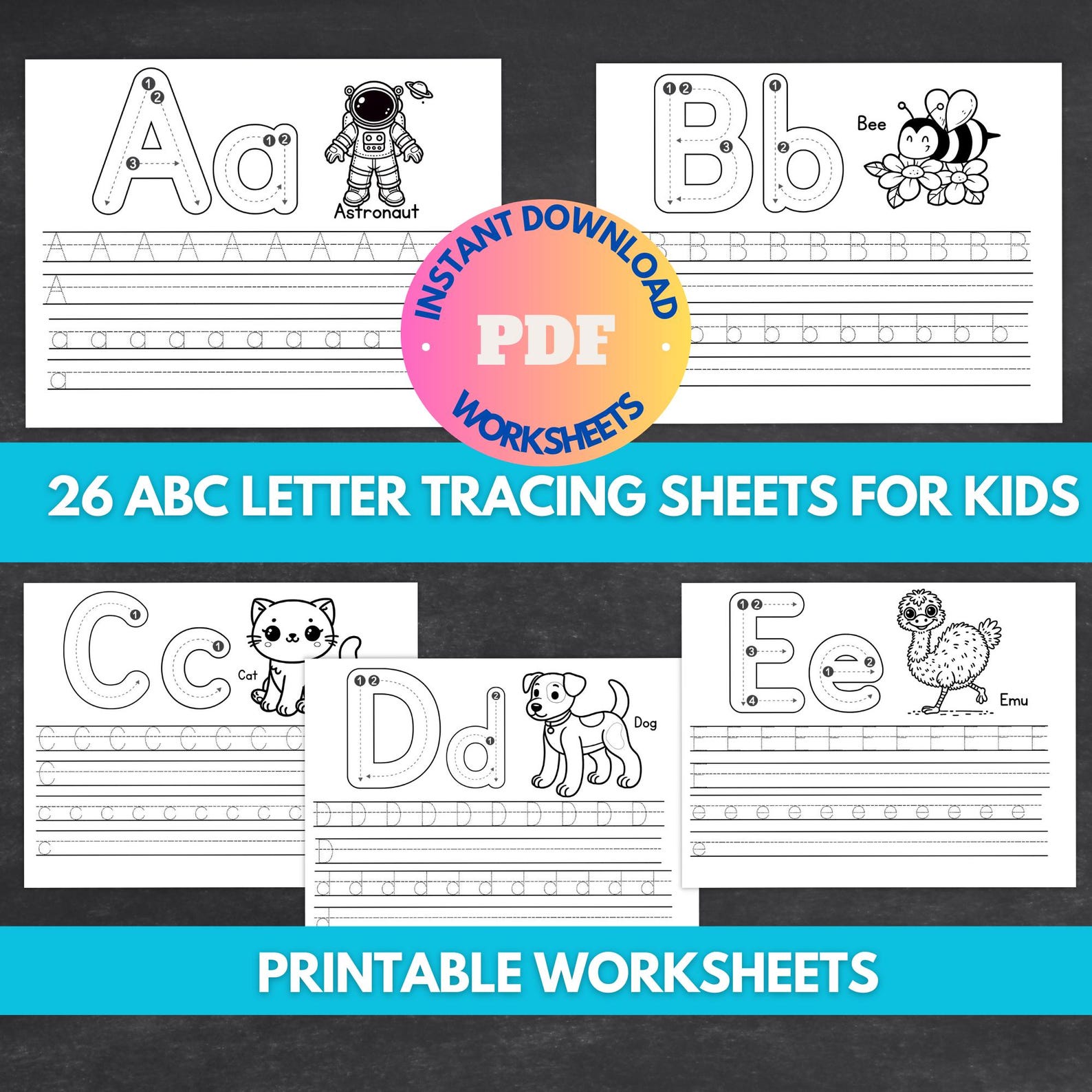 26 ABC Letter Tracing Worksheet, Pre-school, Kindergarten, Homeschool ...
