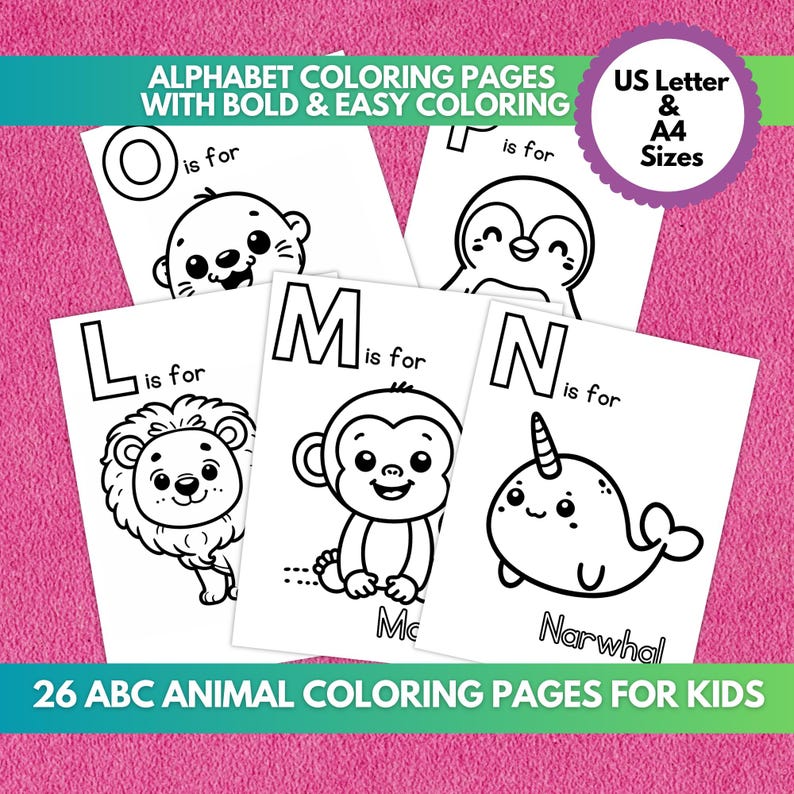Animal Alphabet Preschool Coloring Pages Bold Easy Printable Activity ...