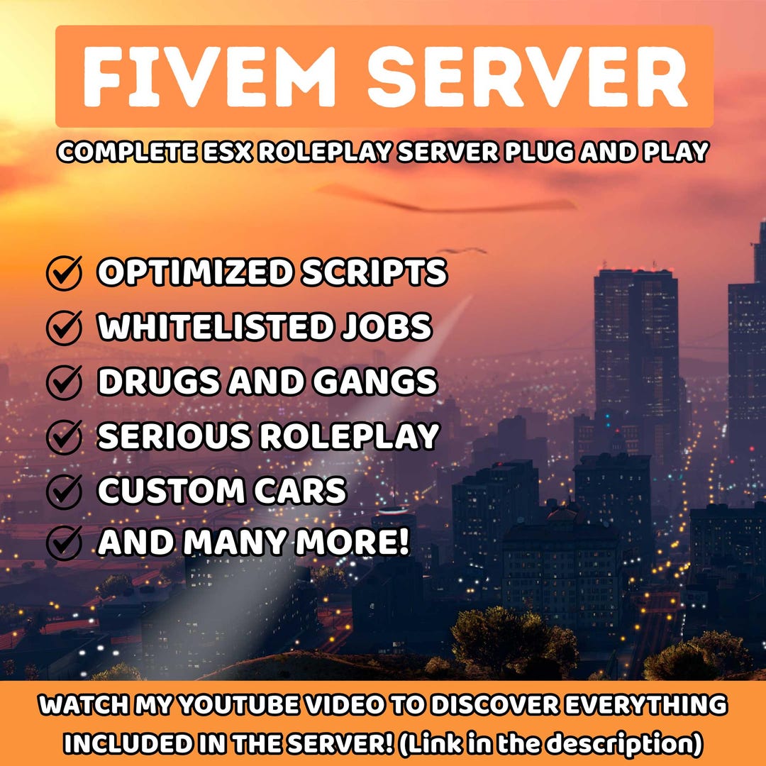 Servidor FiveM ESX Roleplay 2025 pré-construído - personalizável, plug ...