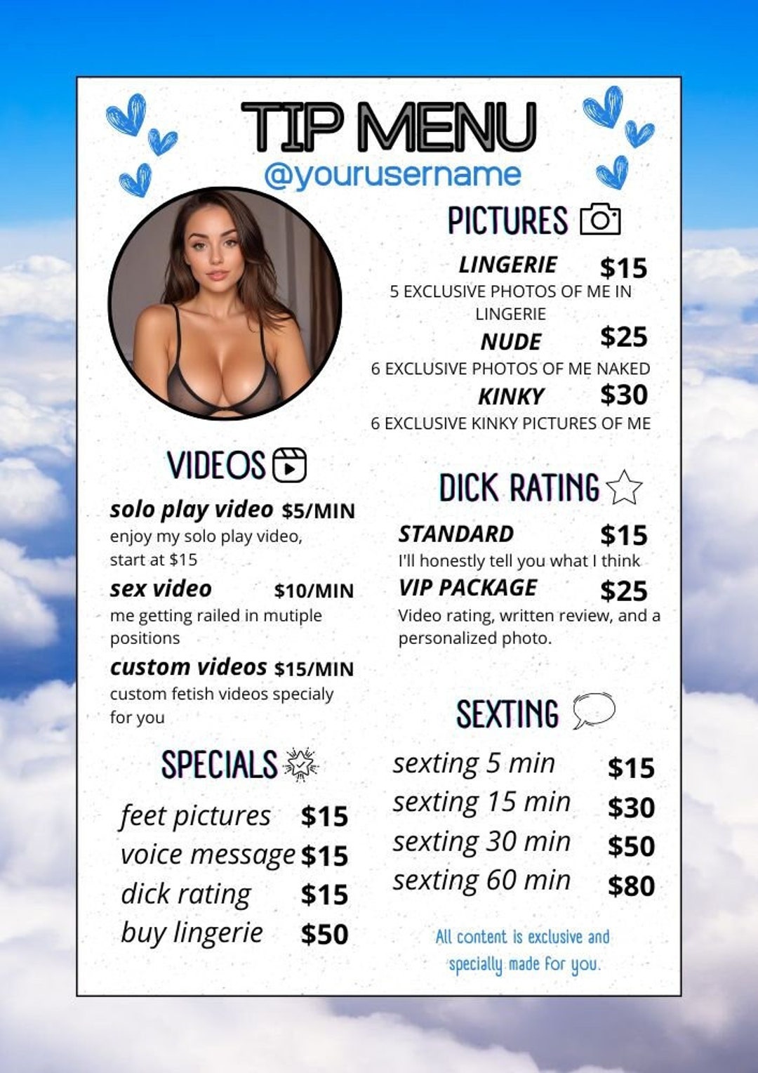 Onlyfans Tip Menu Editable Template Canva Template Tip Menu Templates ...