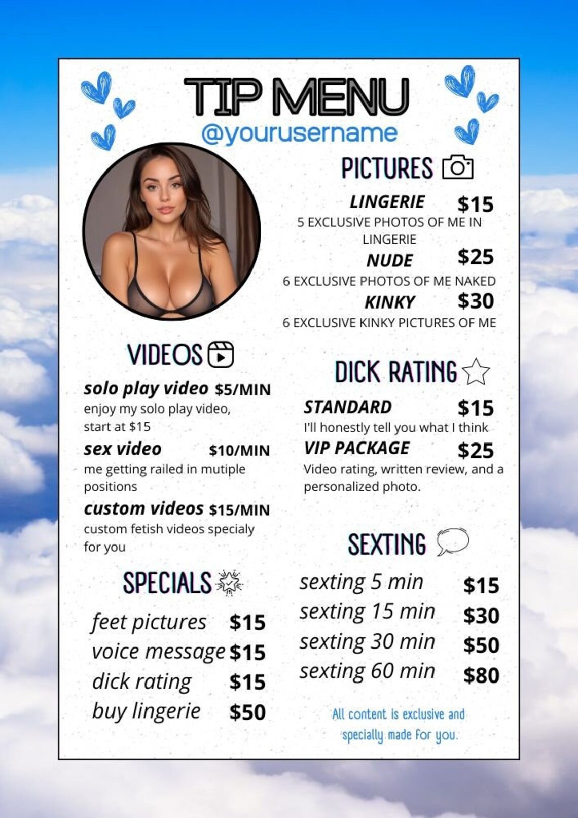 Onlyfans Tip Menu - Etsy