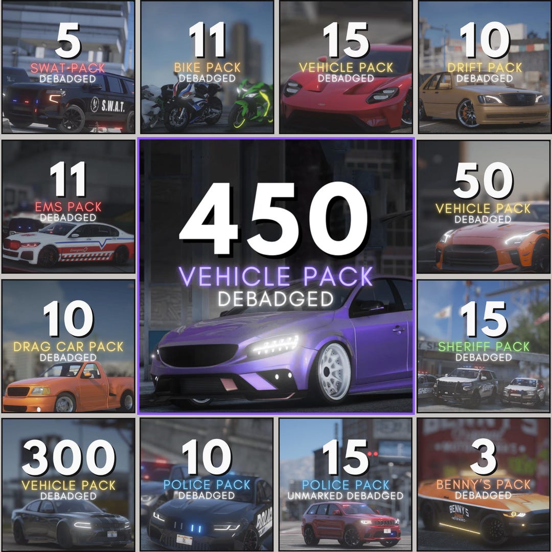 FIVEM 450+ Debadged Car Pack - Fivem Ready - Optimized - High Quality ...