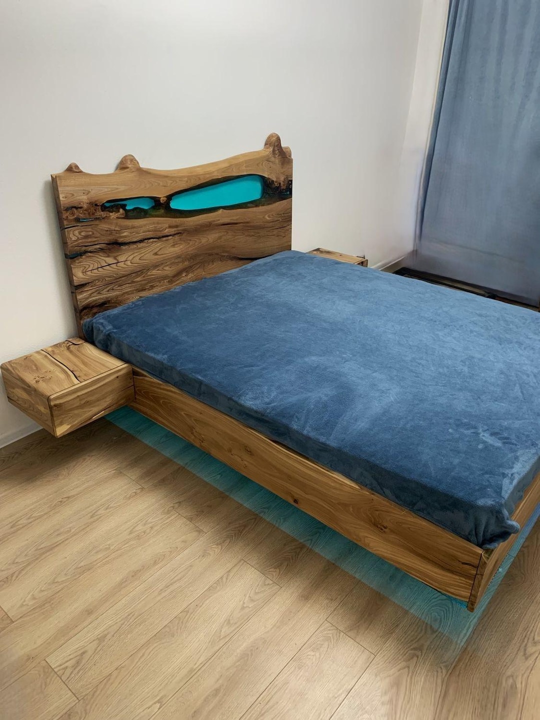 Solid Live Edge Wood Bed Frame With 2 Nightstands, Wooden Rustic Double ...