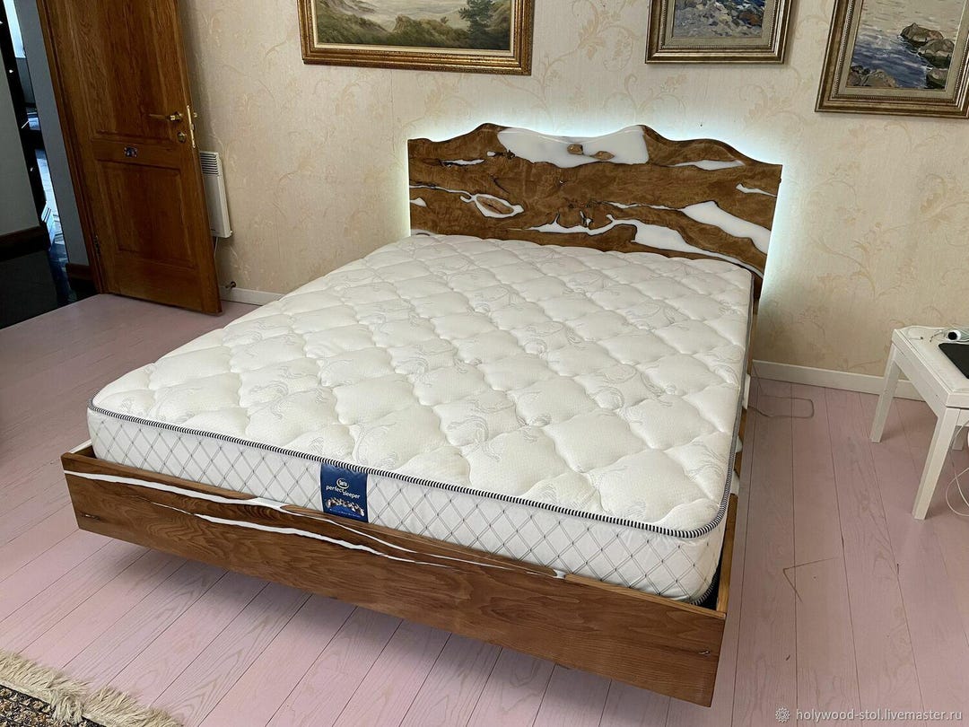 Solid Live Edge Wood Bed Frame, Wooden Rustic Double Bed - Etsy