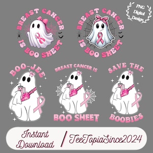Halloween Breast Cancer PNG Bundle, Boo Breast Cancer Awareness, Pink ...