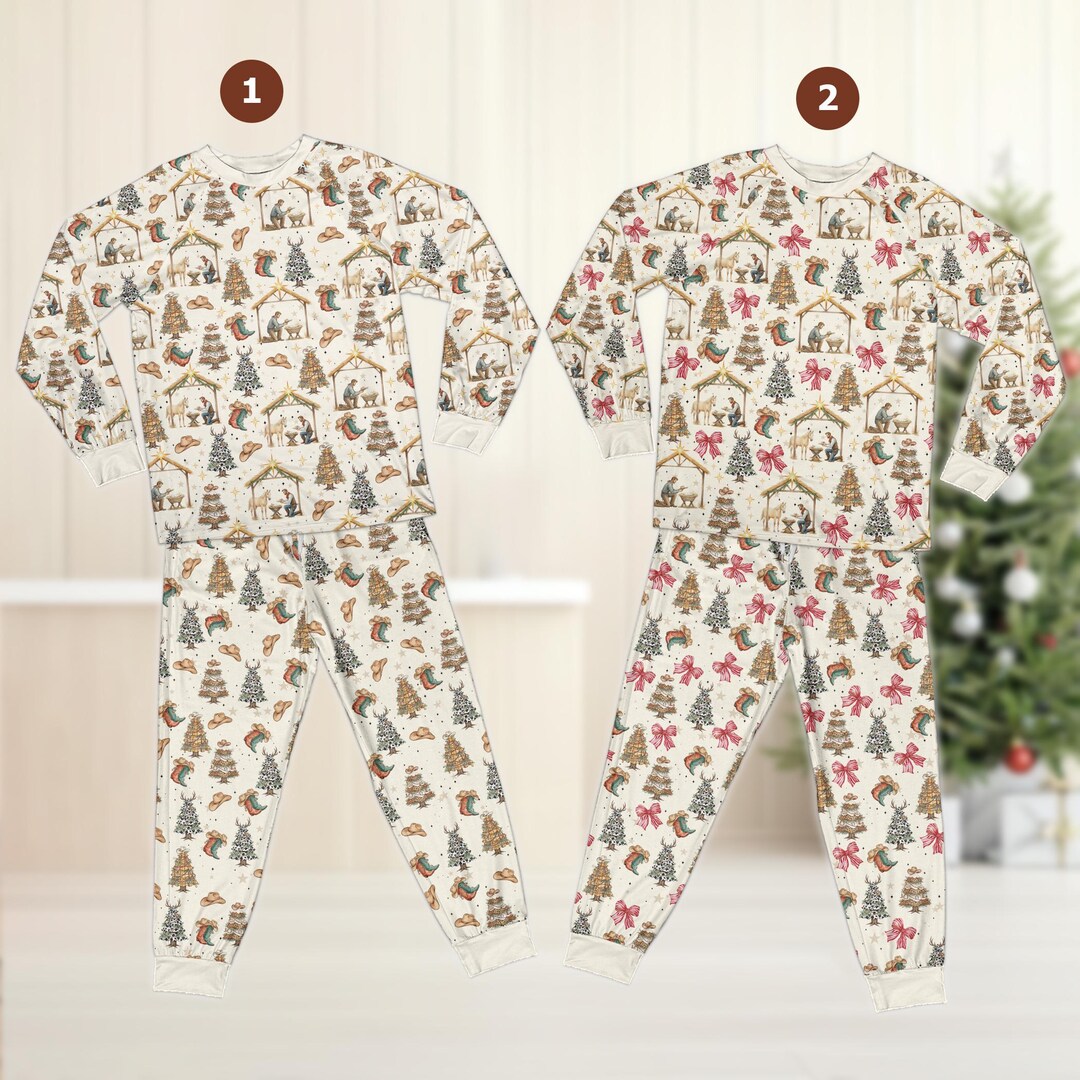 Western Nativity Scene Pajamas Set, Howdy Christmas Pajama, Holy Night ...