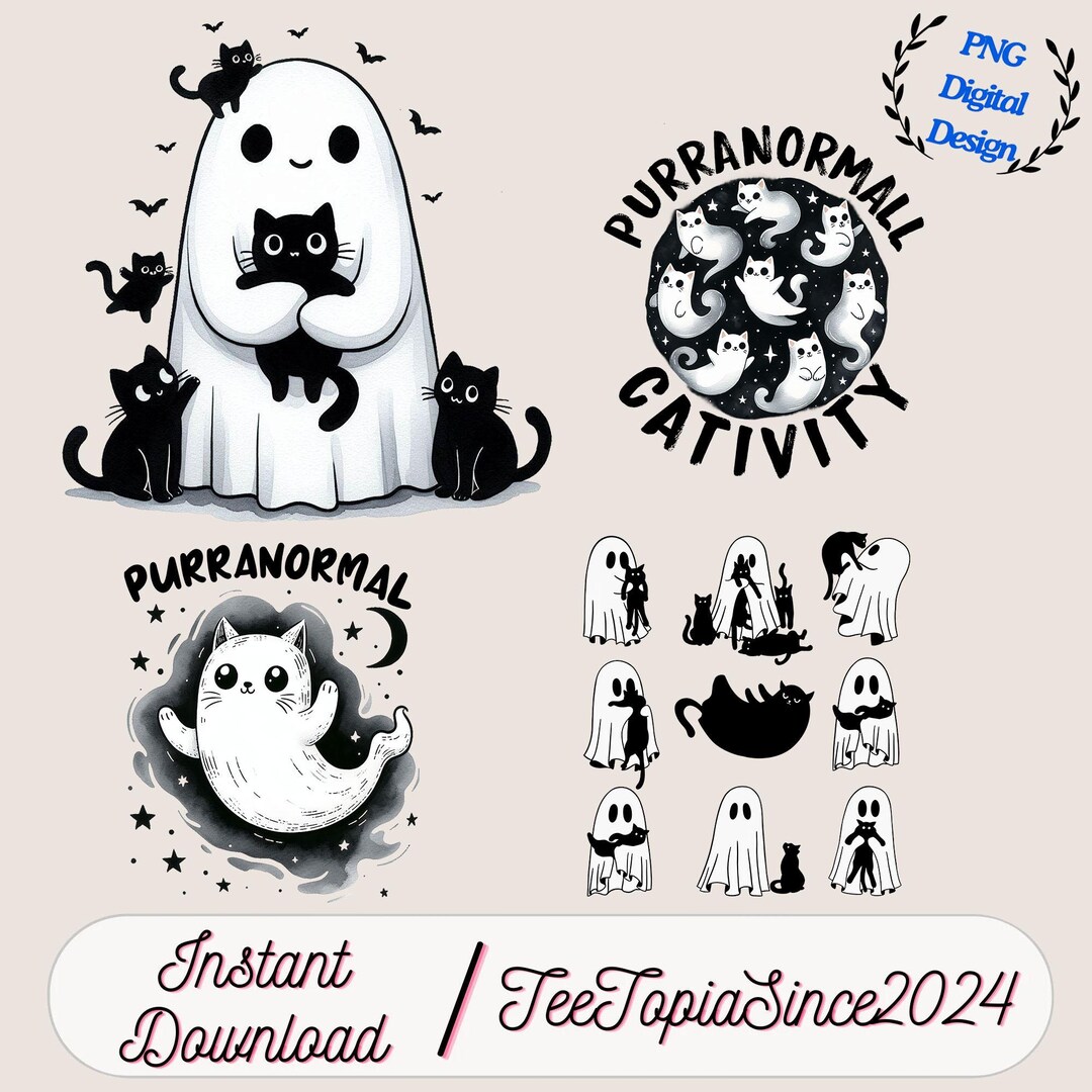Ghosts With Cat Png, Cute Halloween Ghosts Png, Cat Lover Ghost Png ...