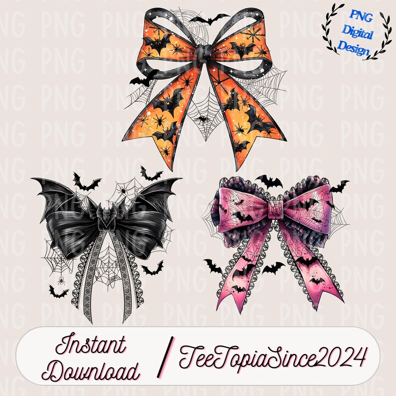 Halloween Gothic Coquette PNG Bundle, Bat Gothic Coquette Bow Png ...