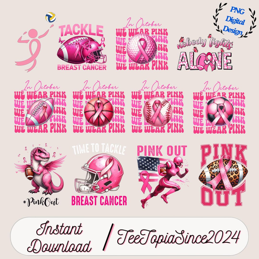 Tackle Breast Cancer Awareness Png Bundle, American Football Png, Pink ...