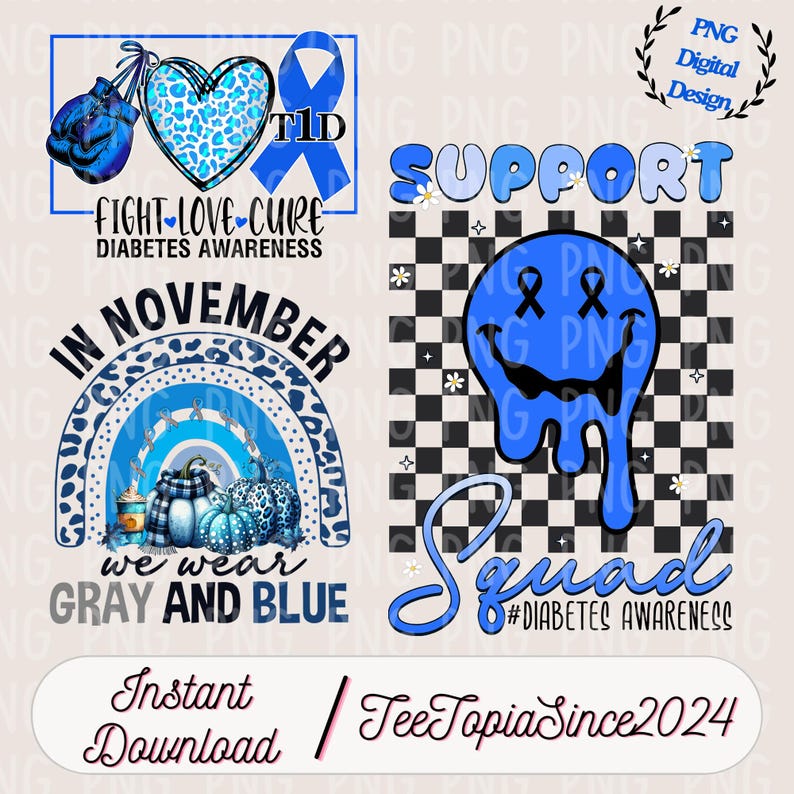 Diabetes Awareness Designs Bundle Png, Blue Ribbon, Her Fight is Our ...