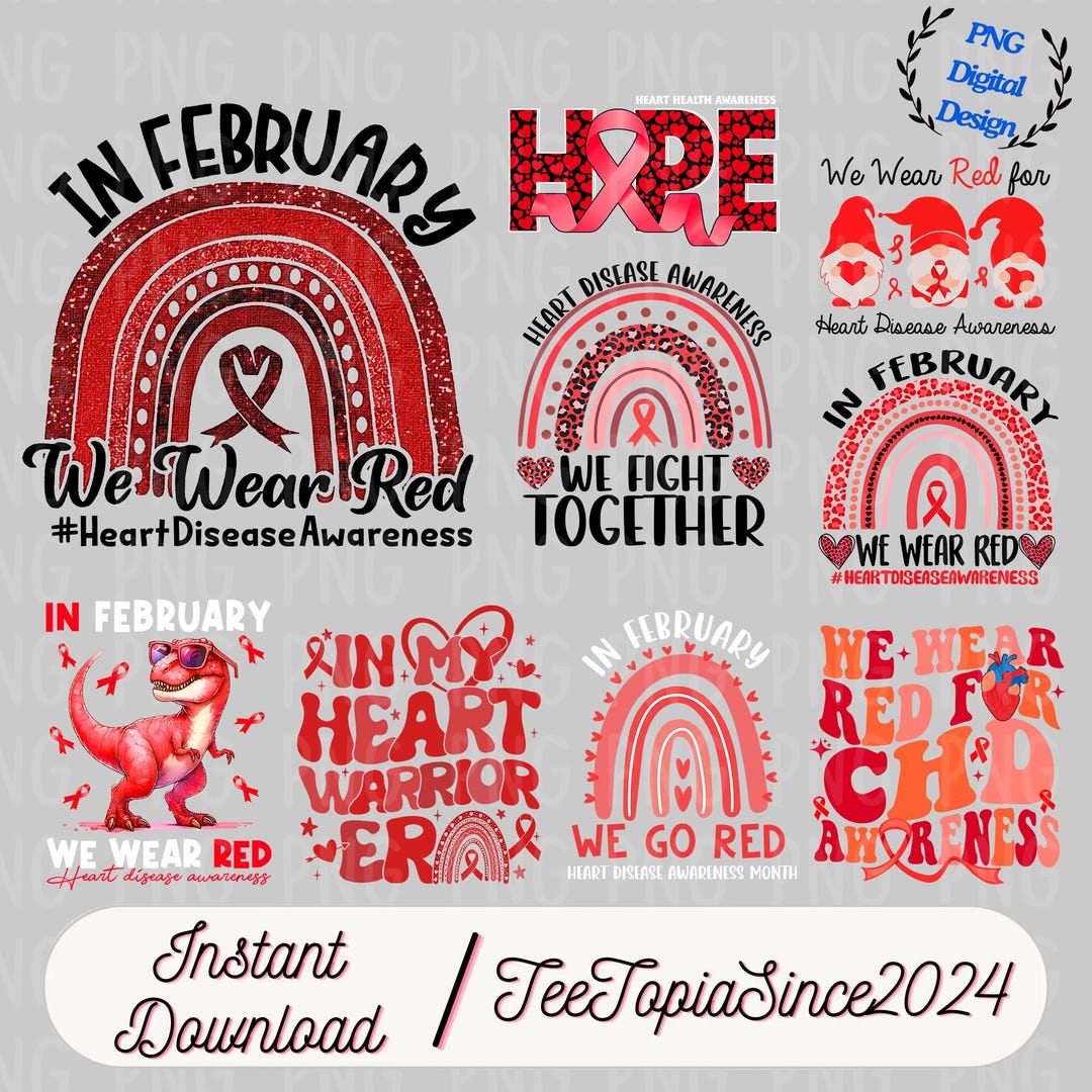 Heart Disease Awareness Png Bundle, We Wear Red for CHD Awareness Png ...