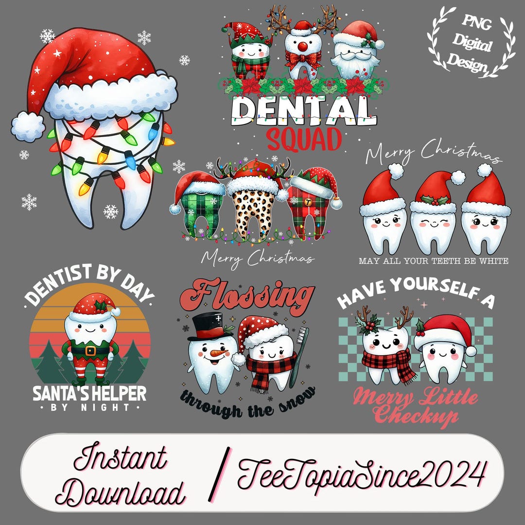 Christmas Teeth Dentist Png Bundle, Christmas Png, Dental Christmas Png ...
