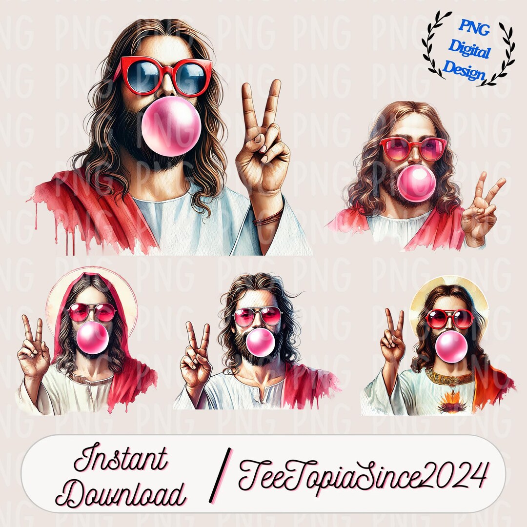 Pink Bubble Gum Jesus- Funny Christian Shirt Png, Christian Png, Jesus ...
