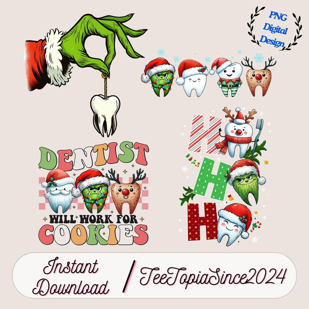 Christmas Teeth Dentist Png Bundle, Christmas Png, Dental Christmas ...