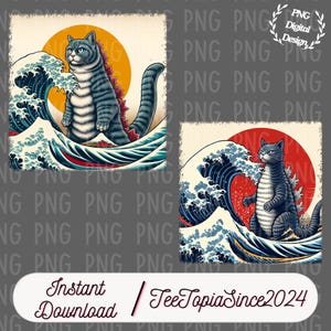 Catzilla Png, Purrfect Godzilla Png, Catzilla and the Great Wave ...