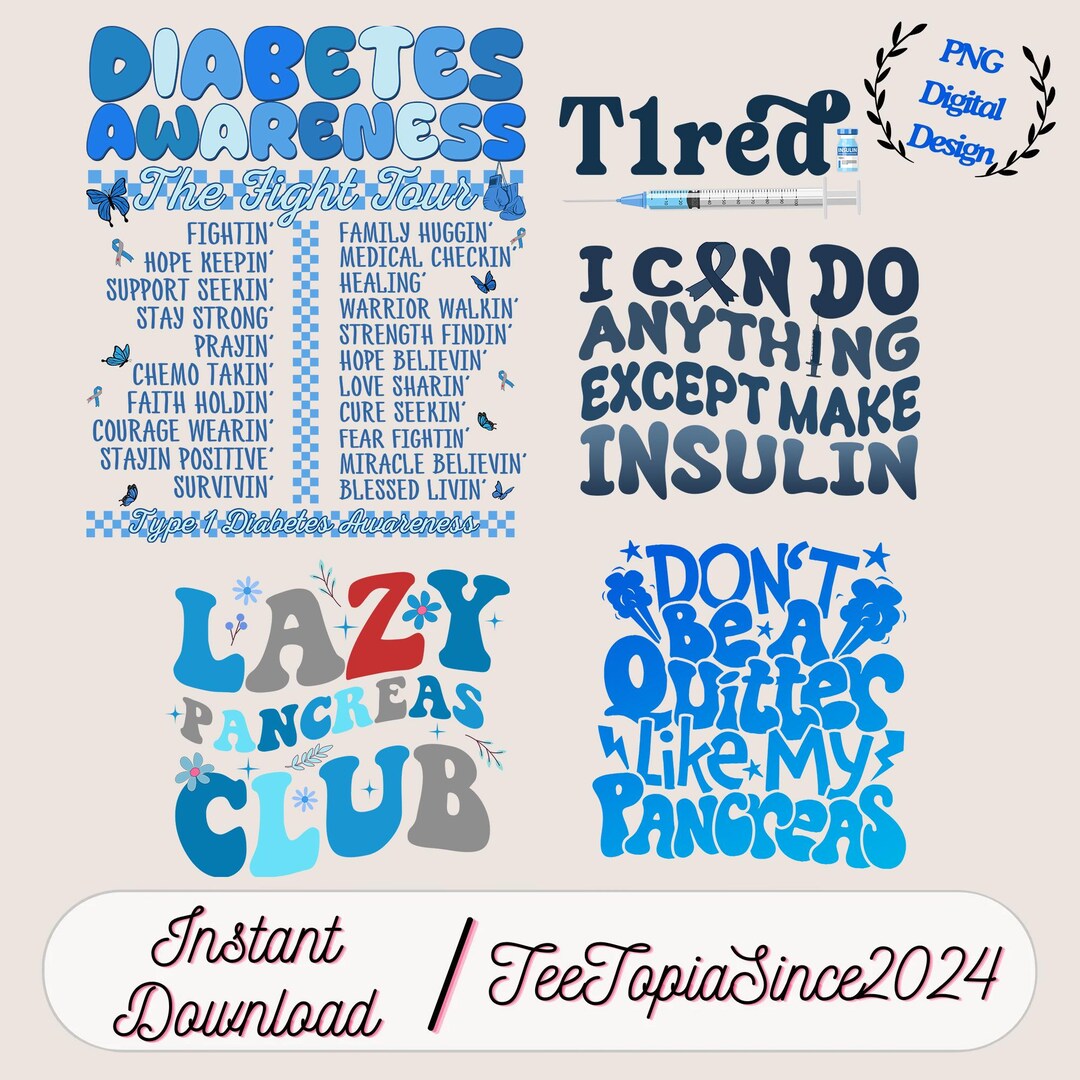 Diabetes Awareness Designs Bundle Png, Blue Ribbon, Diabetes the Fight ...