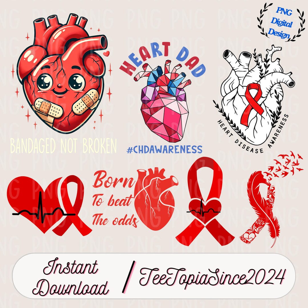 Heart Disease Awareness Png Bundle, We Wear Red for CHD Awareness Png ...