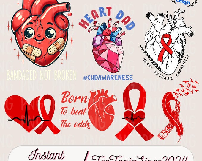 Heart Disease Awareness Png Bundle, We Wear Red for CHD Awareness Png ...