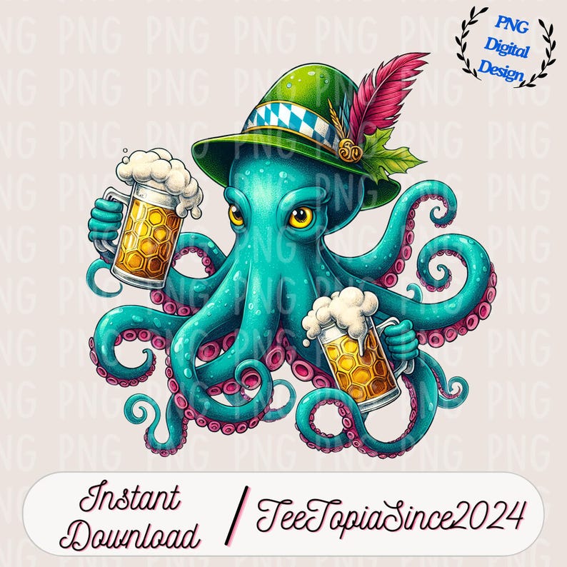 Oktoberfest Octopus, Oktoberfest Beer Festival PNG, Digital Download ...