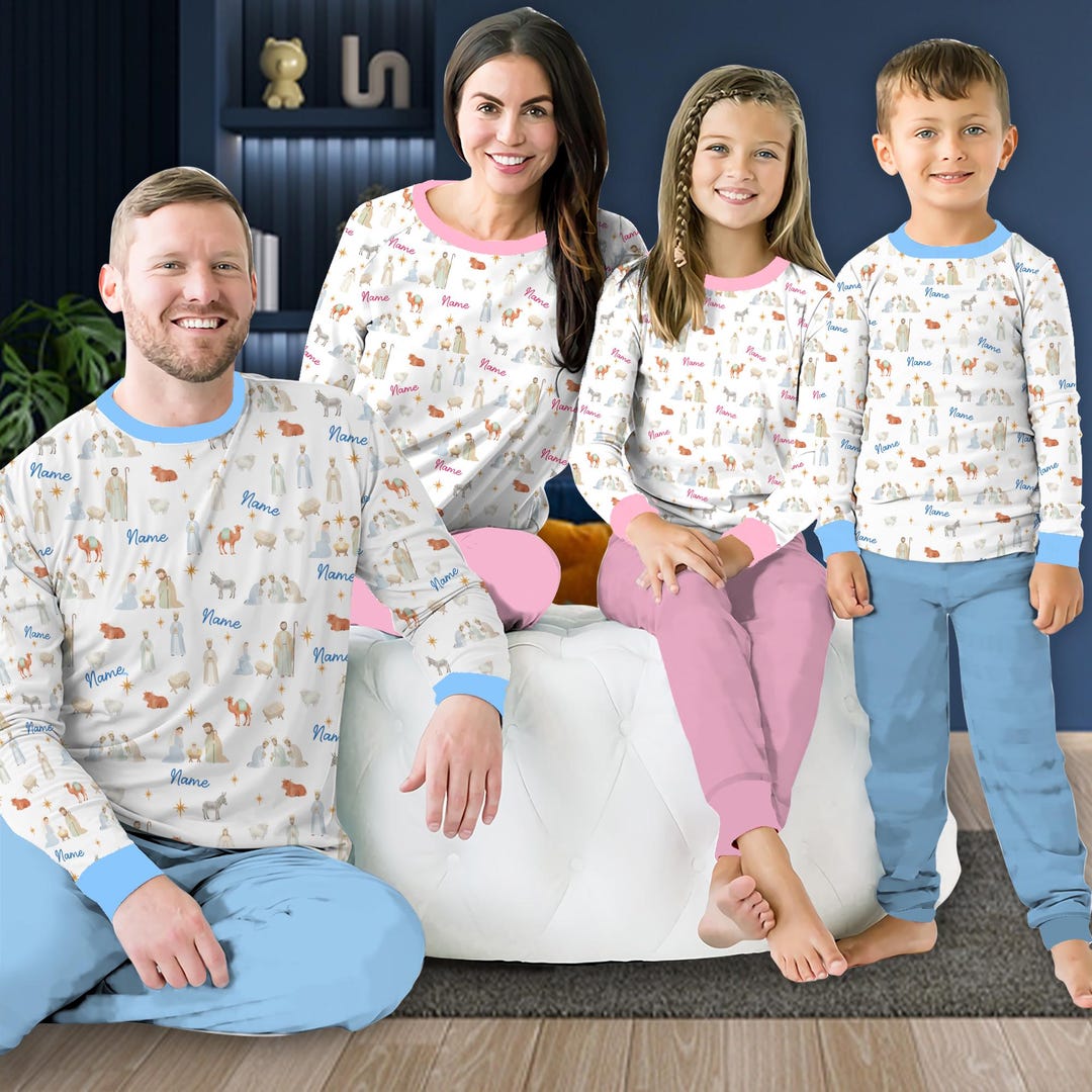 Custom Name Nativity Scene Pajamas Set, Religious Holiday Pajama ...