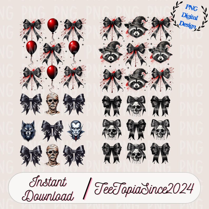 Halloween Gothic Coquette PNG Bundle, Bat Gothic Coquette Bow Png ...