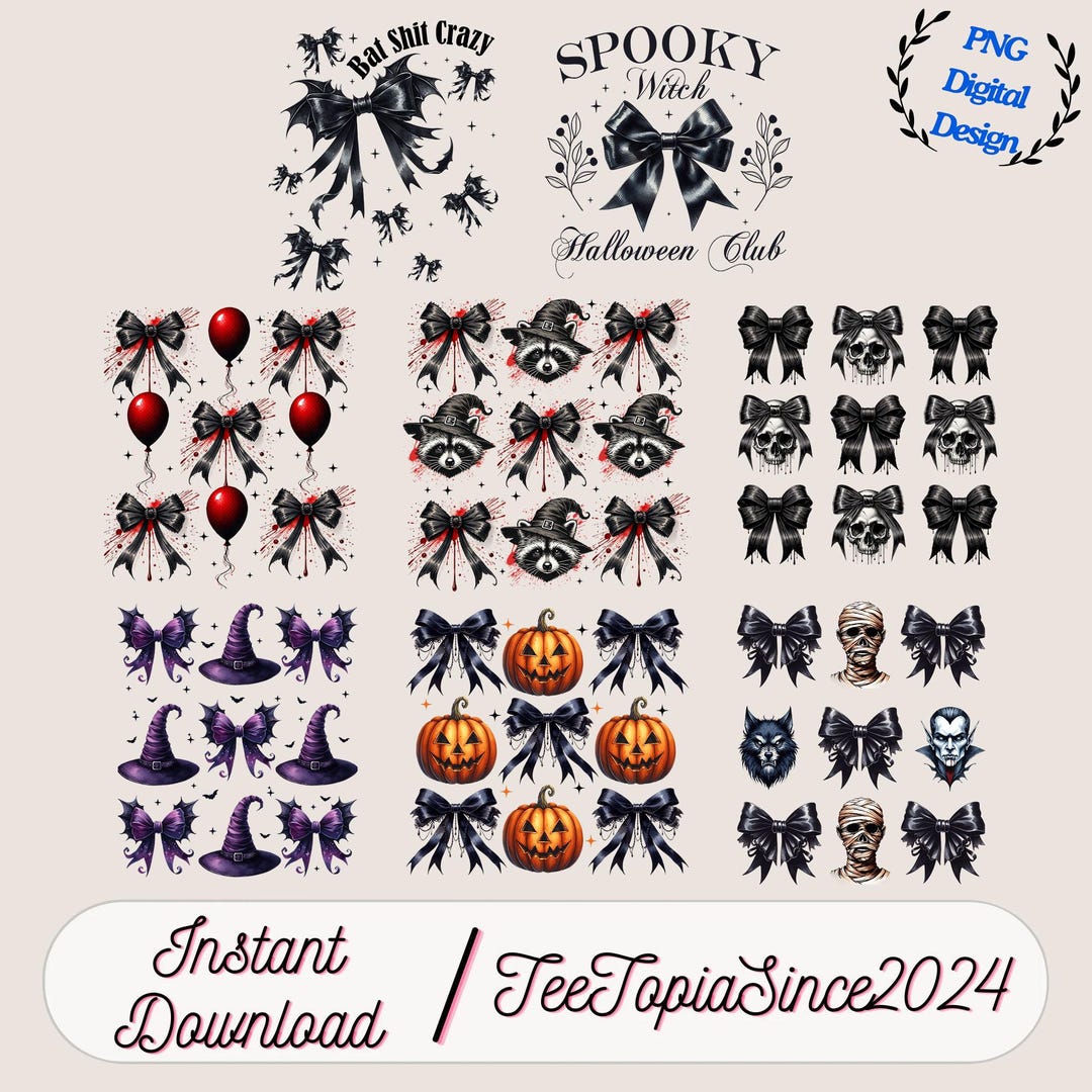 Halloween Gothic Coquette PNG Bundle, Bat Gothic Coquette Bow Png ...