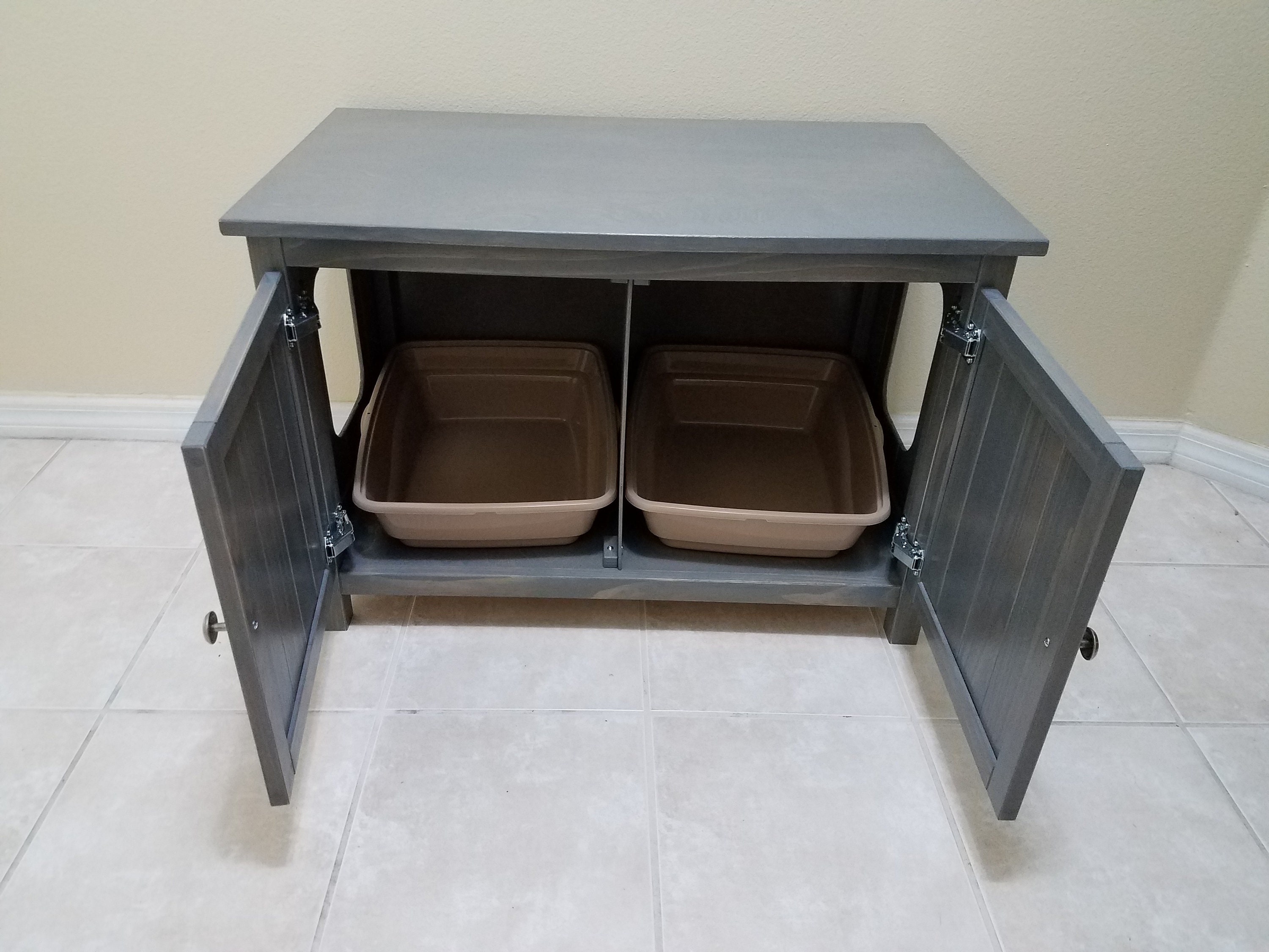 Double Cat Litter Box Enclosure: Odor Control Cabinet Furniture - Etsy