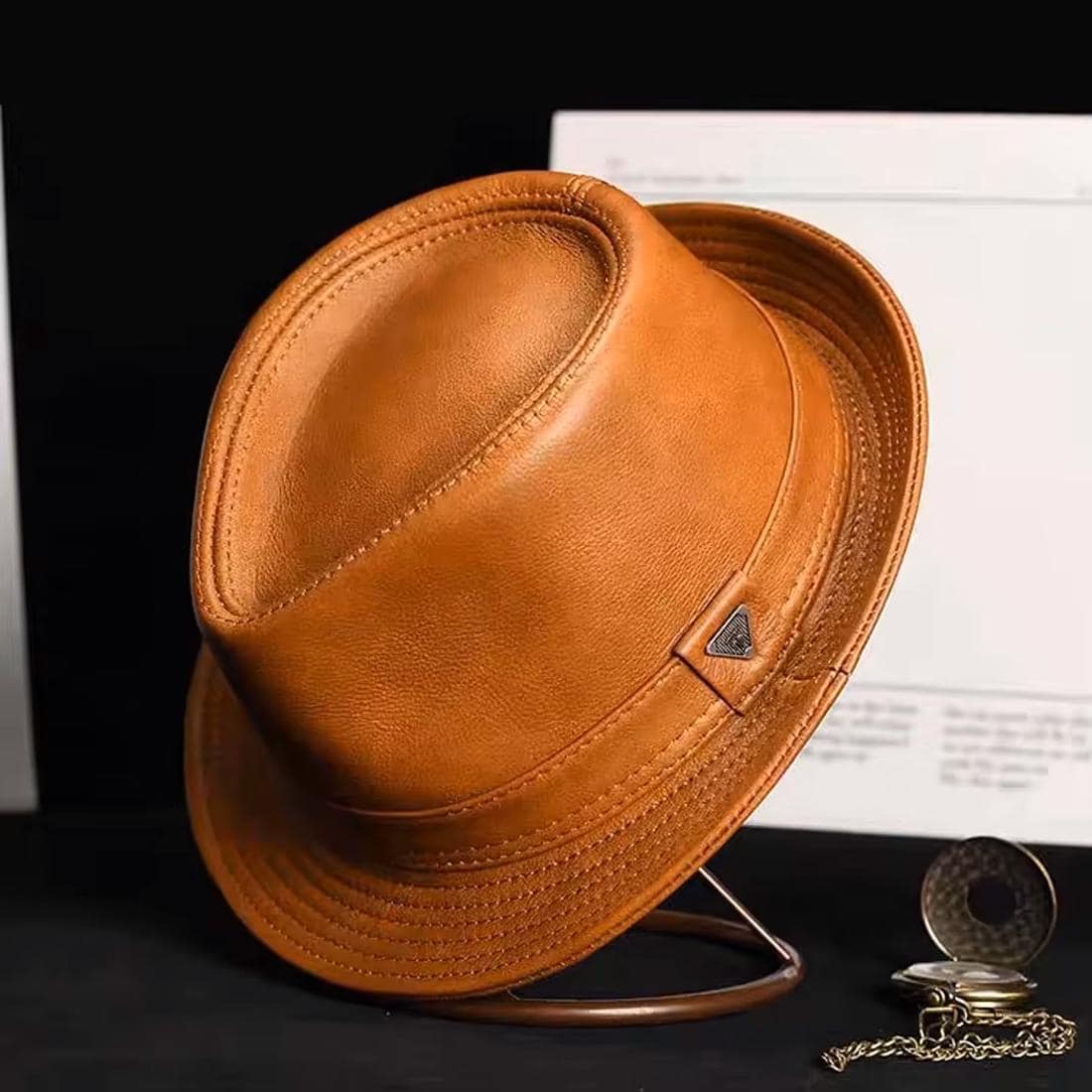 Leather Fedora Hat, Felt Hat, Gift Leather Hat, Hat, Leather Cap, Mens ...