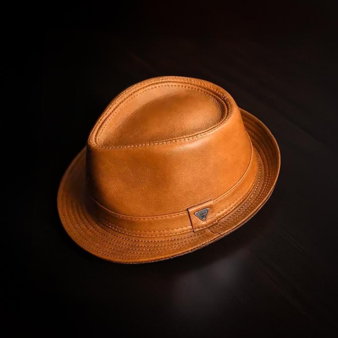 Leather Fedora Hat, Felt Hat, Gift Leather Hat, Hat, Leather Cap, Mens Leather Hat, Women ...