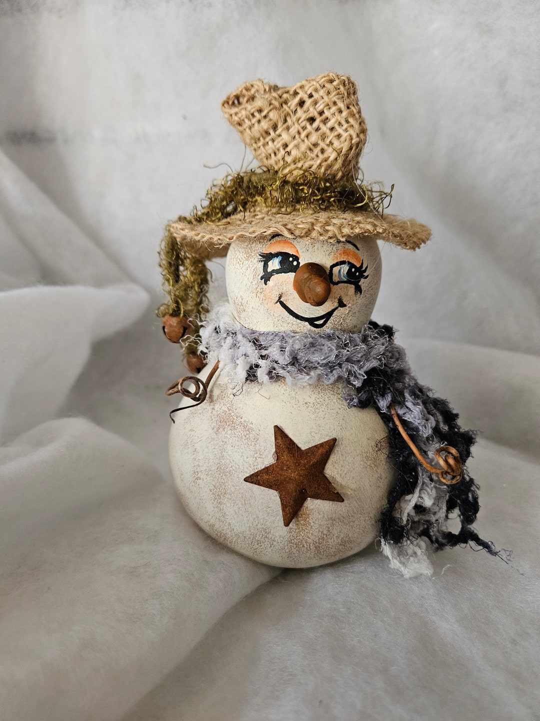 Country Gourd Sculpted Primitive Snowman - Etsy
