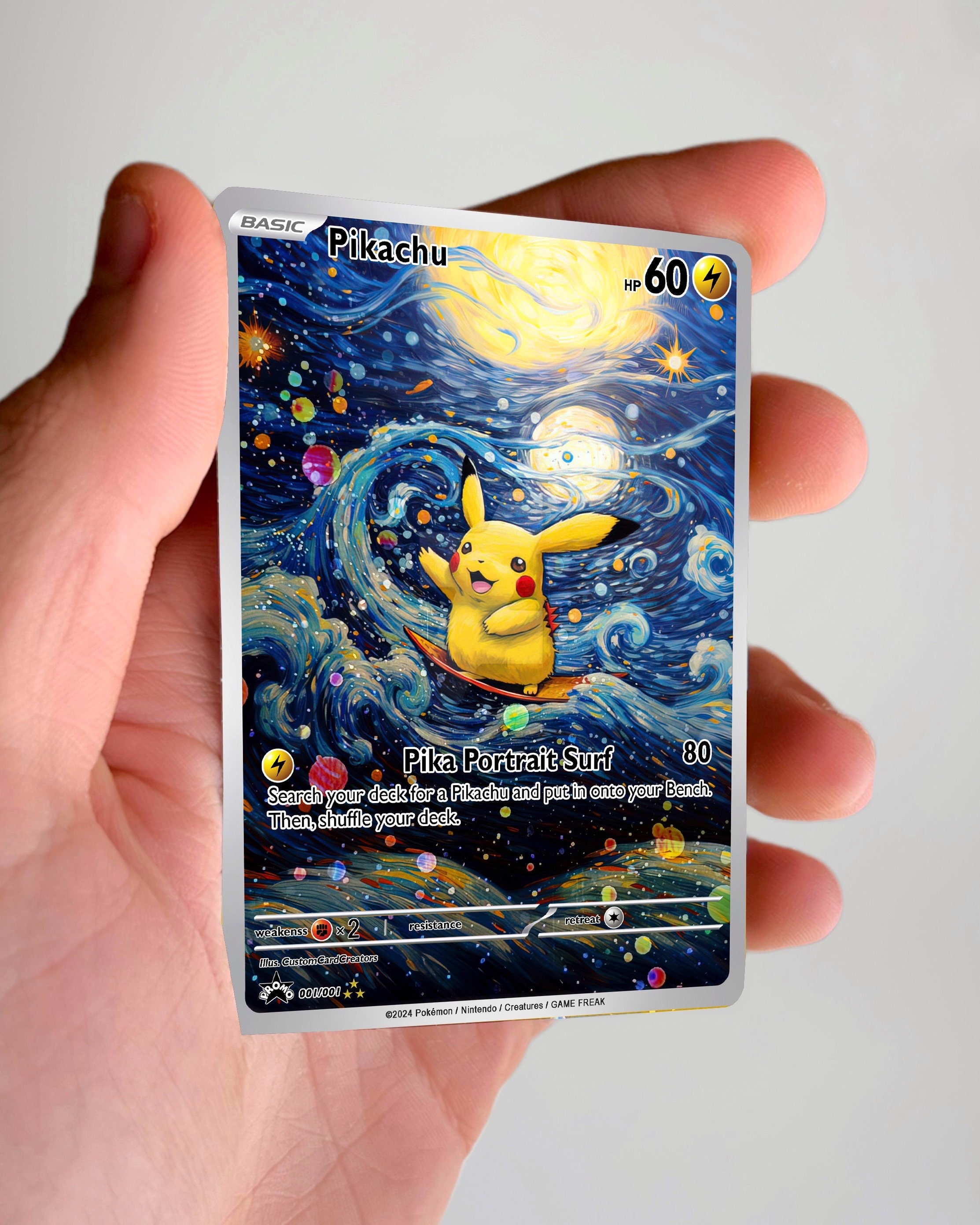 POKEMON Custom Card Pikachu Van Gogh Cosmo Holo - Etsy