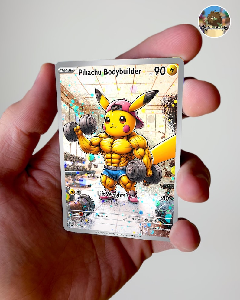 POKEMON Custom Card Pikachu Fit Bodybuilder Gx Cosmo Holo! - Etsy