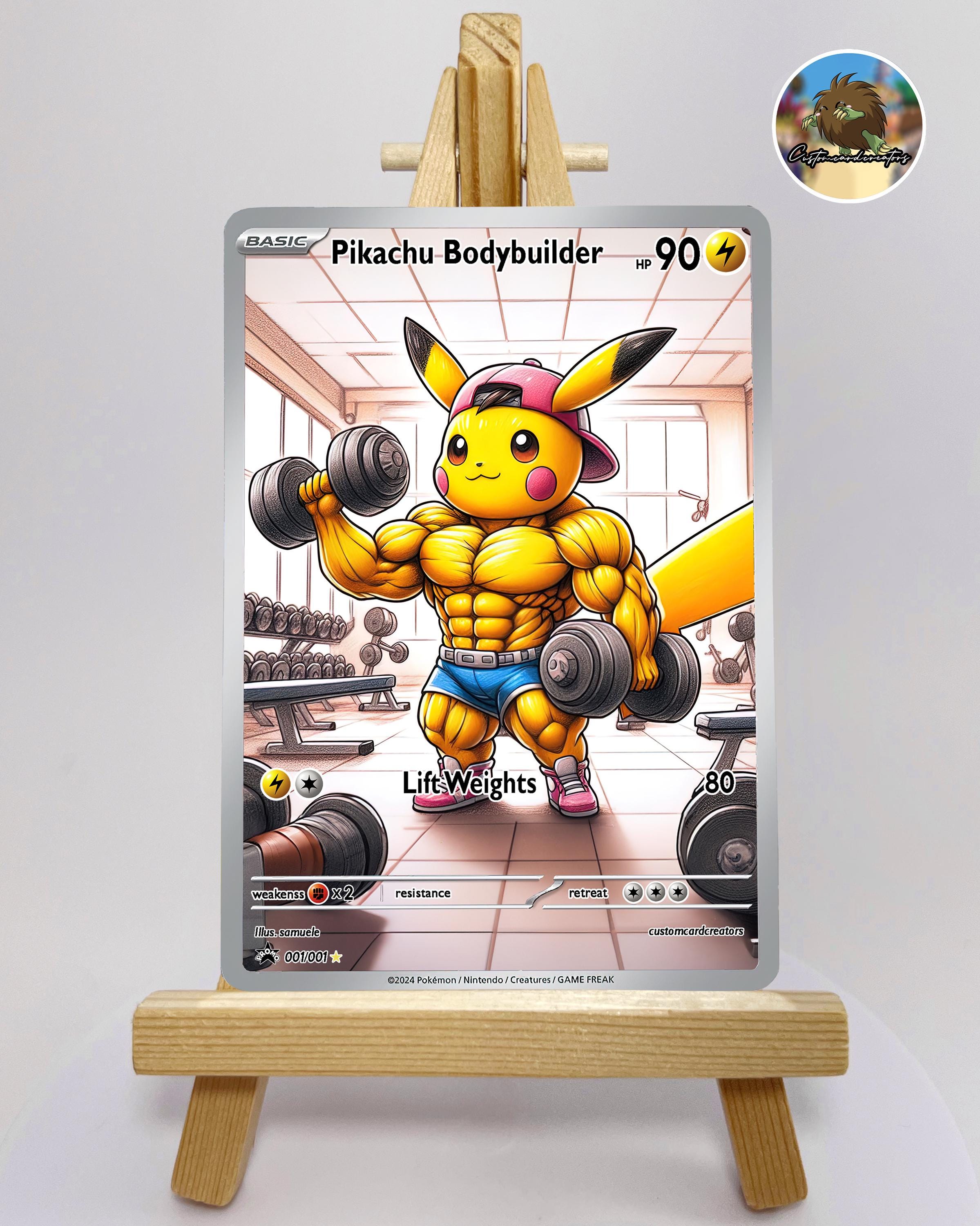 POKEMON Custom Card Pikachu Fit Bodybuilder Gx Cosmo Holo! - Etsy