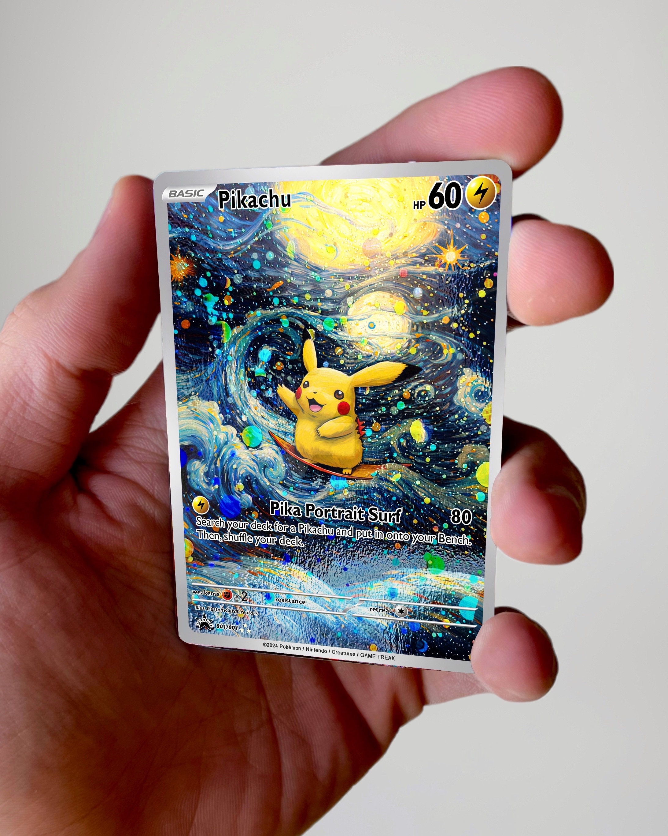 POKEMON Custom Card Pikachu Van Gogh Cosmo Holo - Etsy