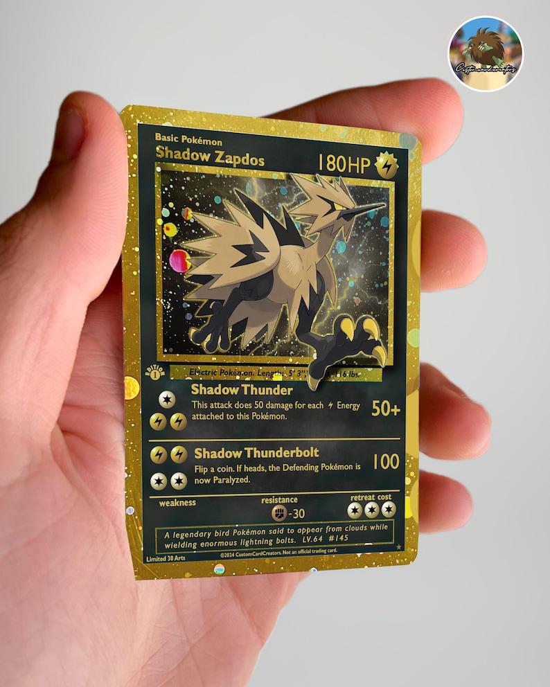 POKEMON Custom Card Shadow Zapdos Gold Cosmo Holo ! - Etsy