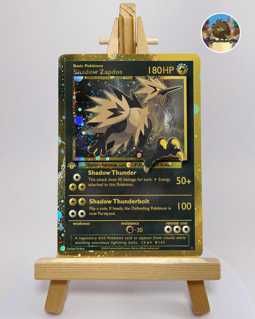 POKEMON Custom Card Shadow Zapdos Gold Cosmo Holo ! - Etsy