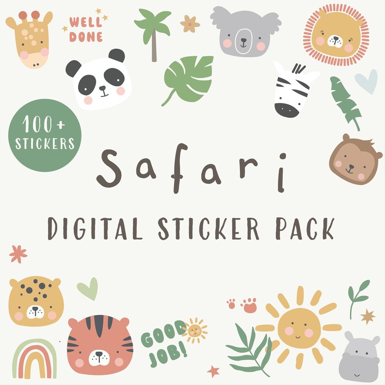 Digital Stickers for Kids Safari Stickers Zoo Stickers Digital Stickers ...