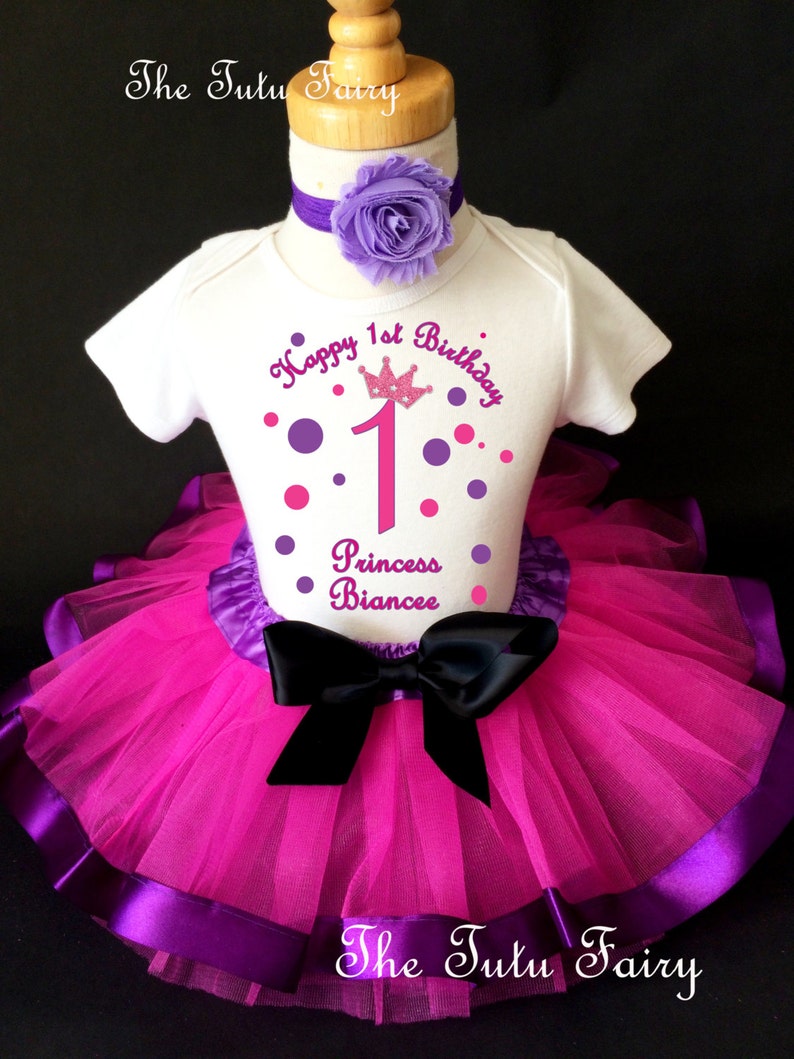 Purple Pink Princess Crown Polka Dots Black 1st First Girl | Etsy