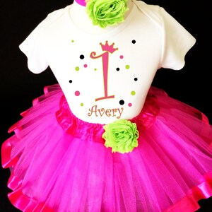 Polka Dots Green Black Princess Crown Hot Pink Number 1st First Girl ...