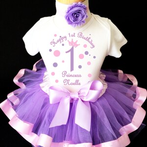 Princess Crown Light Pink Purple Lavender Polka Dots 1st First Girl ...