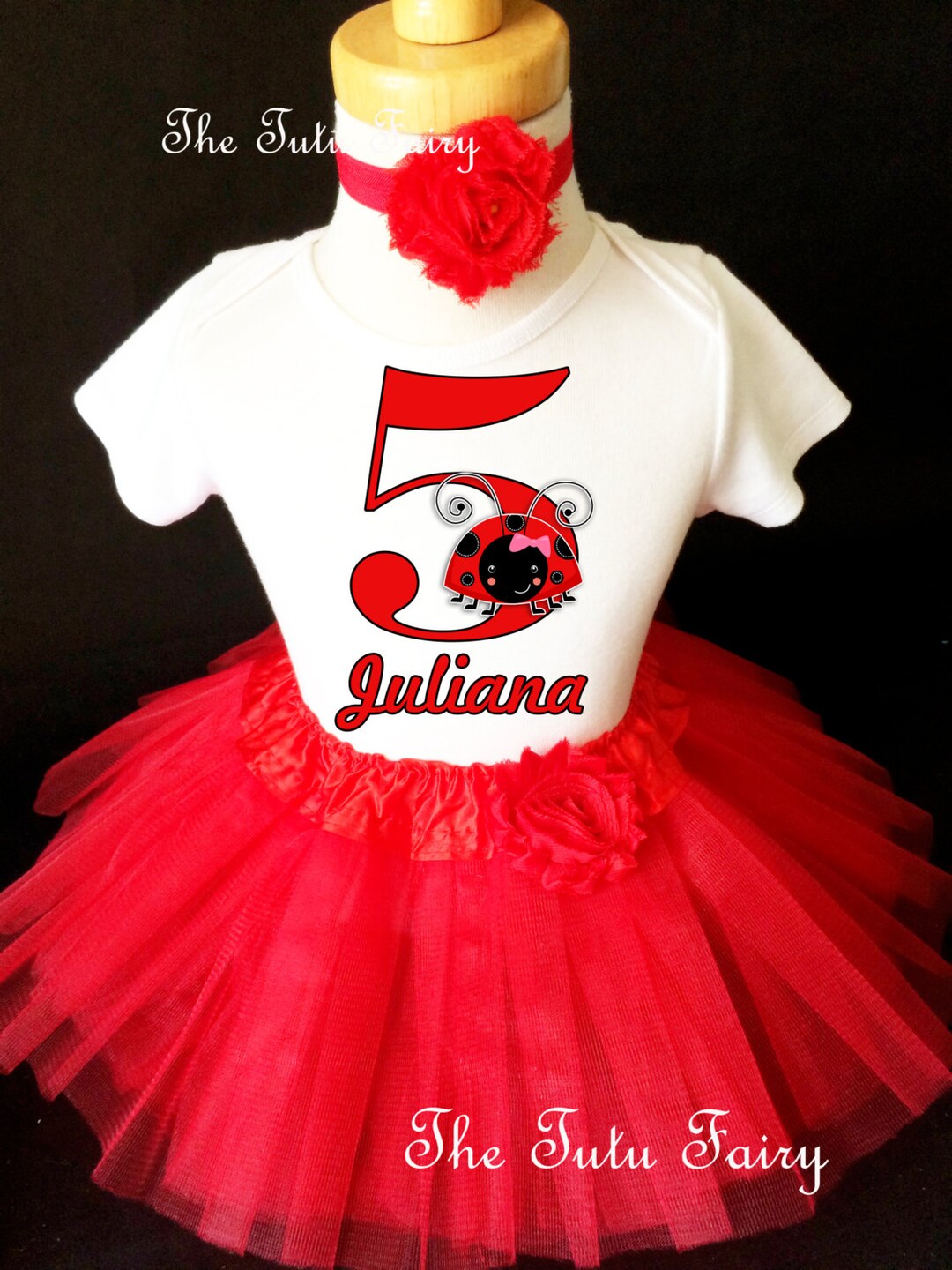 Ladybug Lady Love Bug Red Black Number 5 5th Fifth Girl Birthday Tutu ...