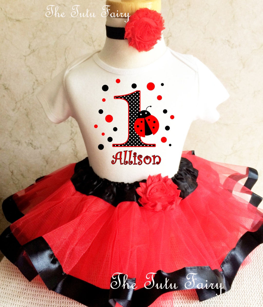 Ladybug Lady Bug Red Black Polka Dots Dotted 1st First Girl Birthday ...