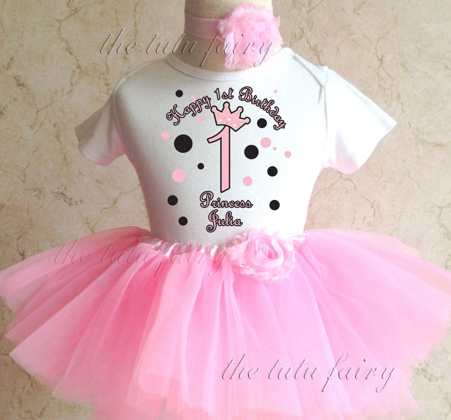 Pink Black Dots Princess Crown 1st 2nd Birthday Personalized | Etsy