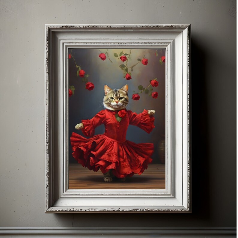 Elegant Kitty Dancer: Red Rose Flamenco Art. Capture the Charm of a ...
