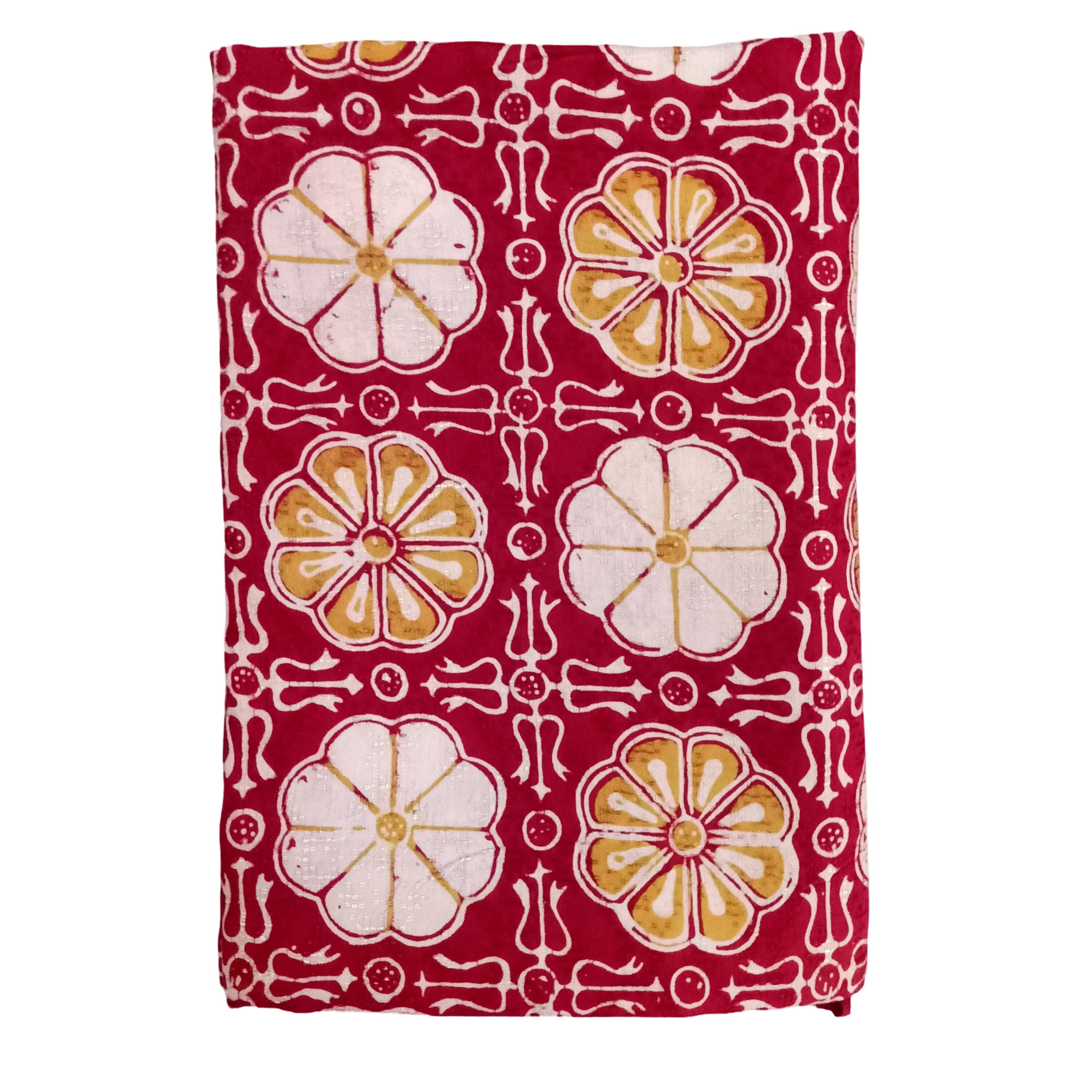 Handmade Red and Gold Batik Fabric Ethnic Floral Print Traditional ...