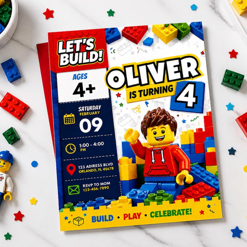 Legos Birthday Invitation - Etsy