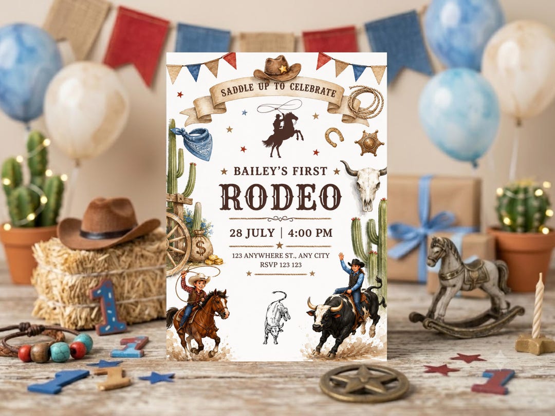 First Rodeo Birthday Invitation Template, Wild Western Ranch Cowboy ...