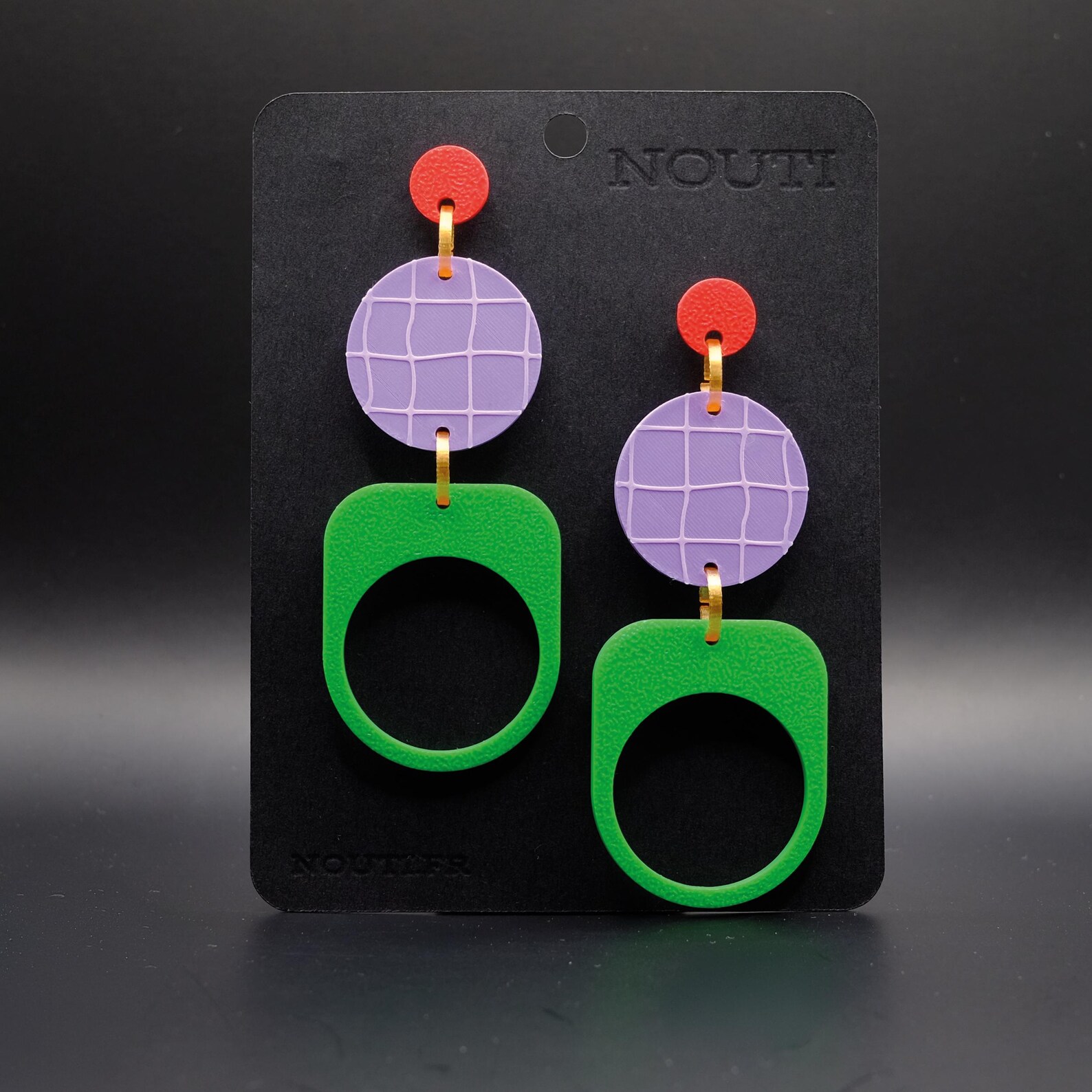Memphis 80s Earrings in Red, Lilac and Green – Unique 3D Printed Design ...