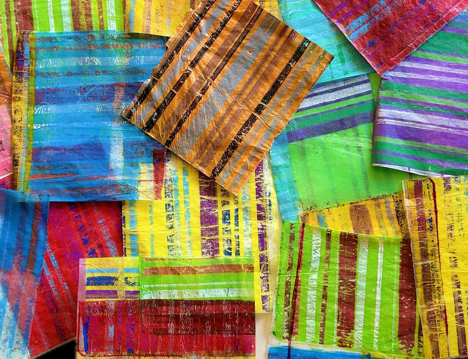 Striped Gelli Prints on Deli Paper, Lightweight Collage Paper for Mixed ...
